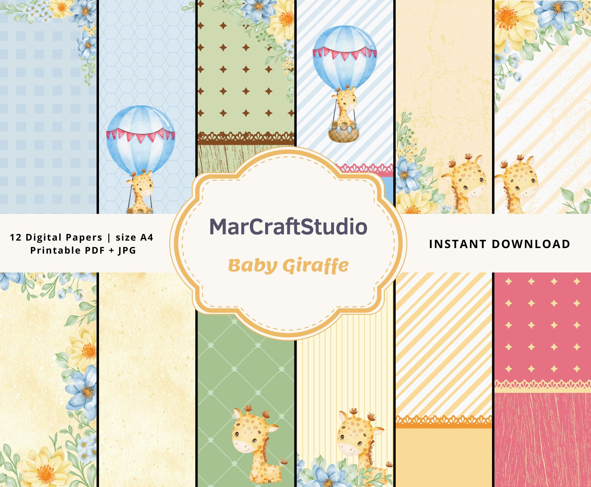 Digital Papers | Baby Giraffe | A4 Size | Instant Download | 12 JPG ...