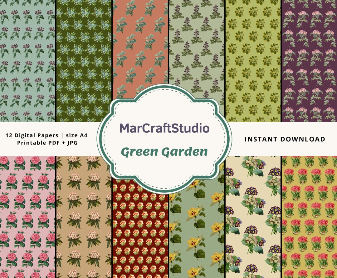 Digital Papers | Green Garden | A4 Size | Instant Download | JPG Files ...