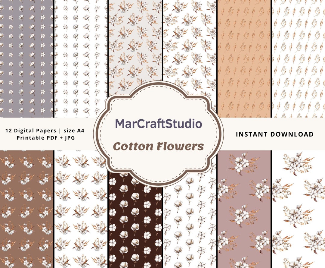 Digital Papers | Cotton Flowers | A4 Size | Instant Download | JPG ...