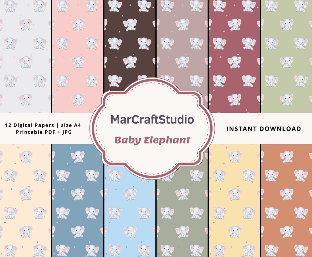 Digital Papers | Baby Elephant | A4 Size | Instant Download | 12 JPG ...