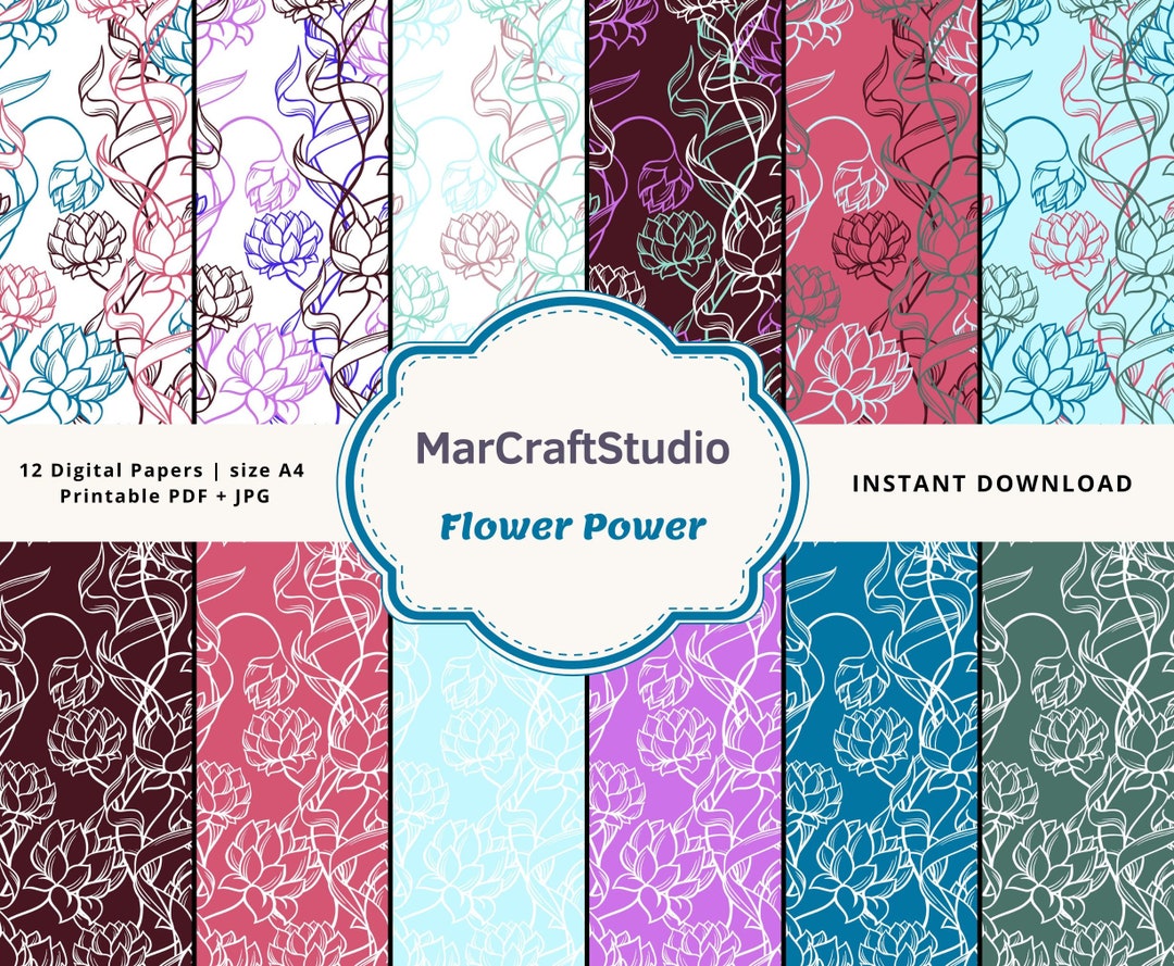 Digital Papers | Flower Power | A4 Size | Instant Download | JPG Files ...