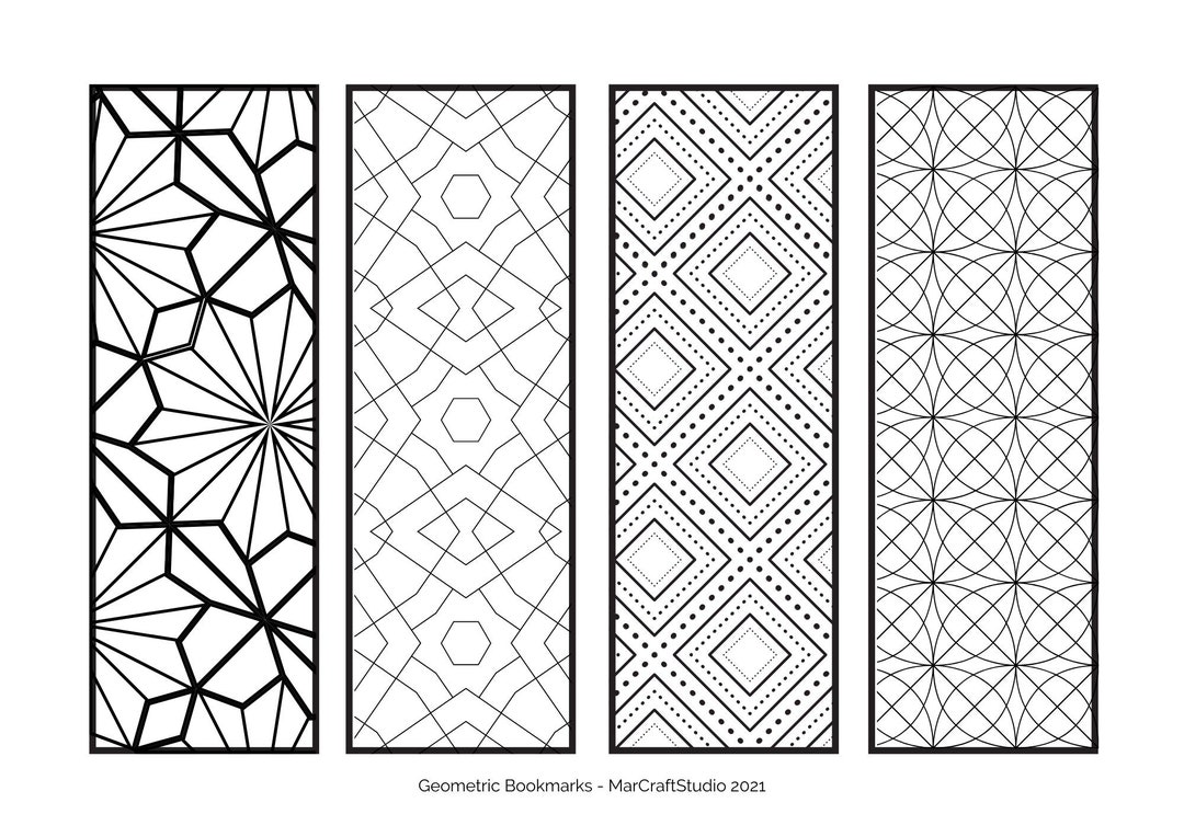 Printable Coloring Bookmarks | Geometric Patterns | JPG File | PDF File ...