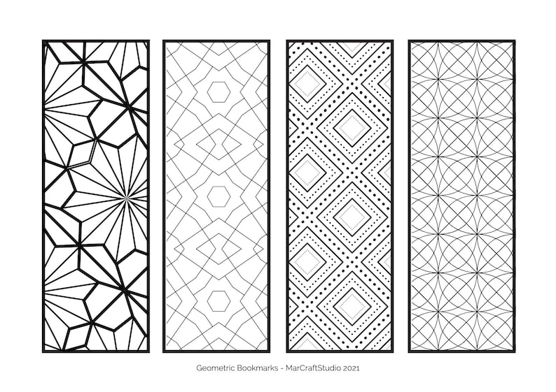 Printable Coloring Bookmarks | Geometric Patterns | JPG File | PDF File ...