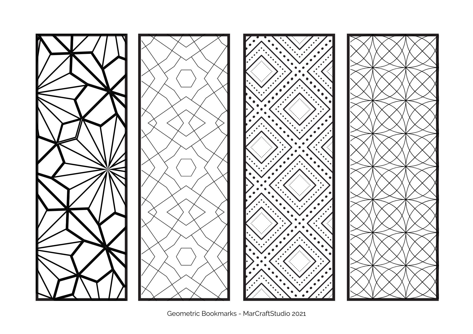 Printable Coloring Bookmarks | Geometric Patterns | JPG File | PDF File ...
