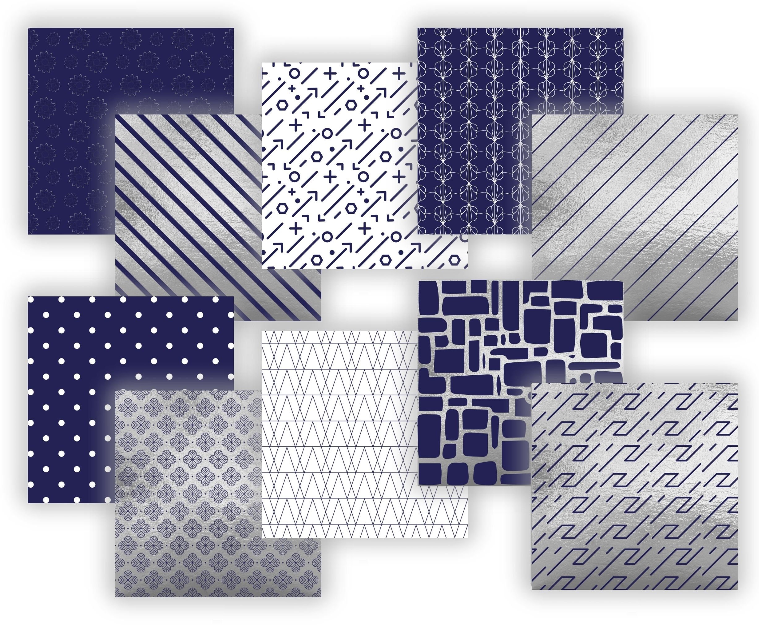 Digital Paper | Navy Blue & Silver | Printable 12x12 Size | PDF High ...