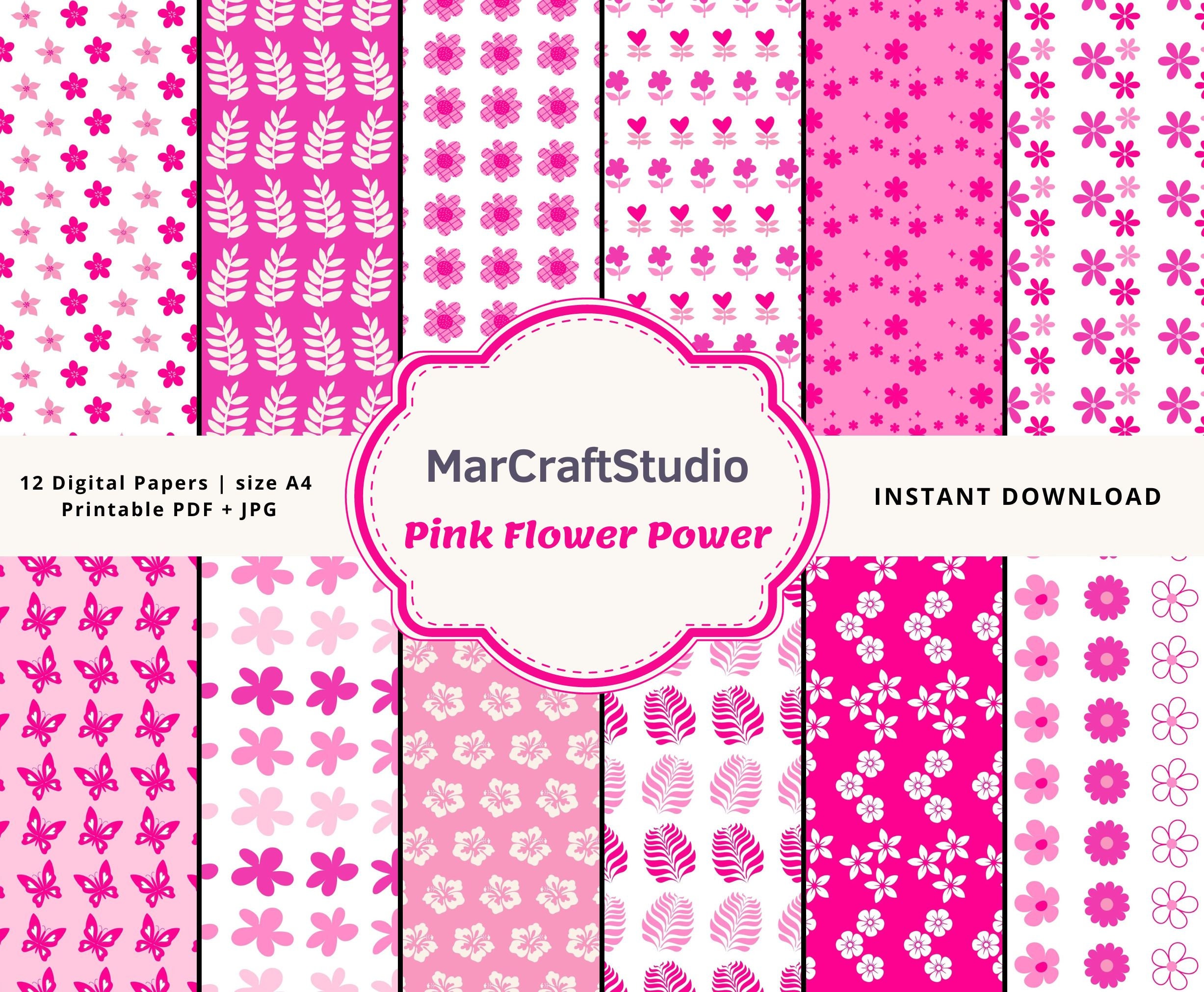 Digital Papers | Pink Flower Power | A4 Size | Instant Download | JPG ...