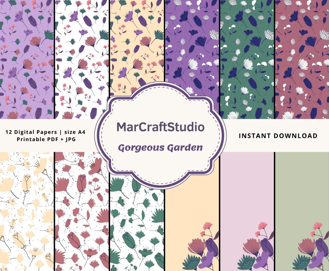 Digital Paper | Gorgeous Garden | A4 Size | Instant Download | Flower ...