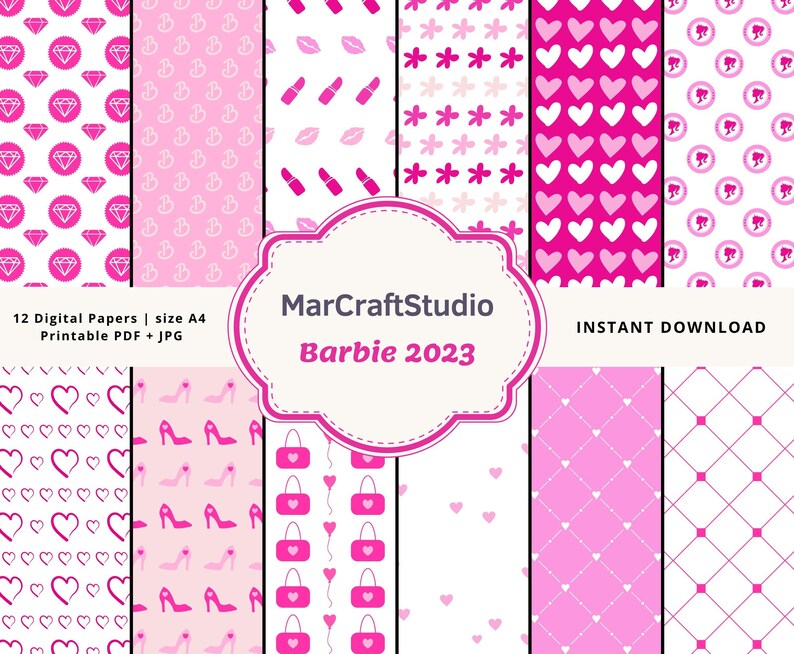 Digital Papers Barbie 2023 A4 Size Instant Download JPG Patterns ...