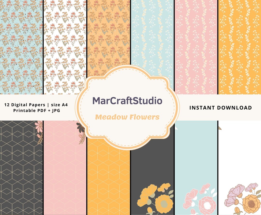 Digital Paper | Meadow Flowers | A4 Size | Instant Download | Printable ...