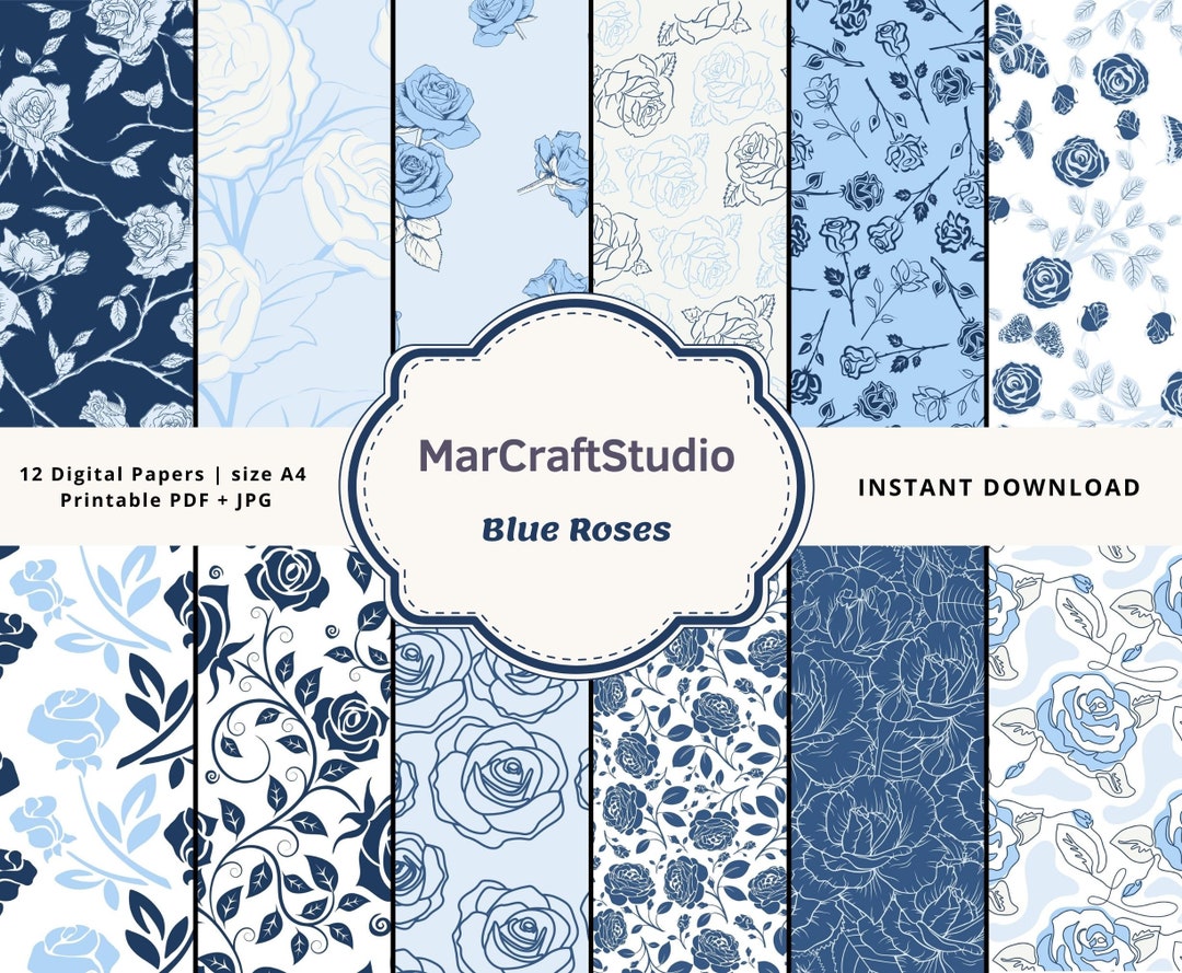 Digital Paper | Blue Roses | A4 Size | Instant Download | JPG Files ...