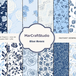 Digital Paper | Blue Roses | A4 Size | Instant Download | JPG Files ...