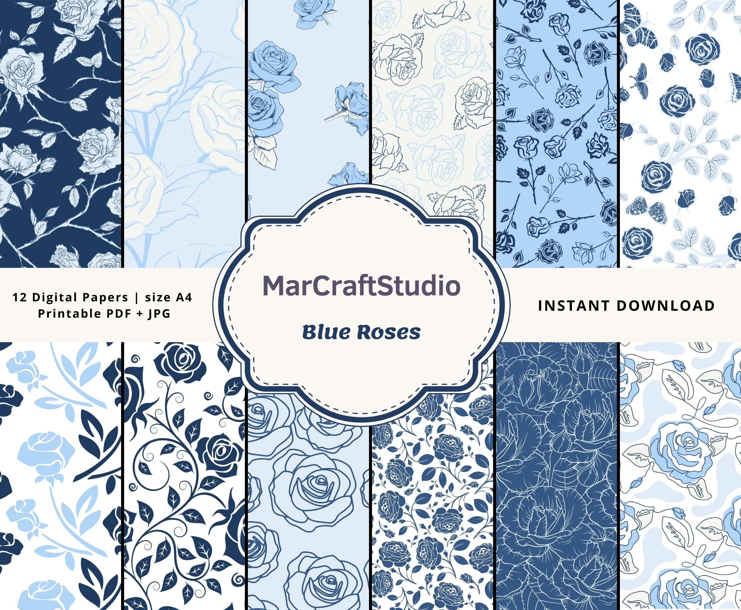 Digital Paper | Blue Roses | A4 Size | Instant Download | JPG Files ...