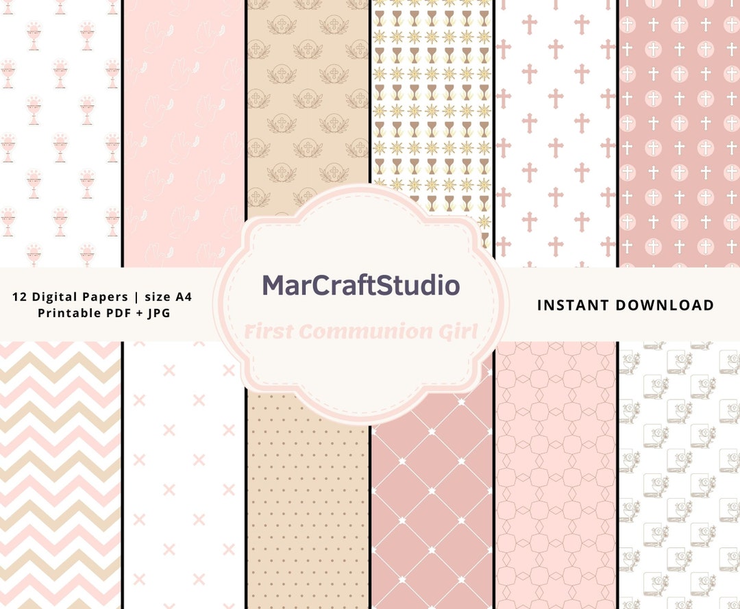 Digital Papers | First Communion Girl | A4 Size | Instant Download ...