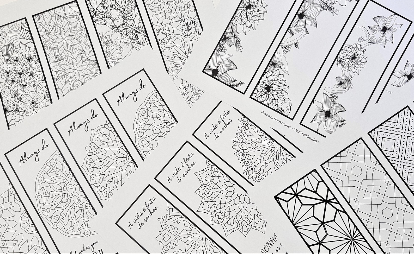Printable Coloring Bookmarks | Geometric Patterns | JPG File | PDF File ...