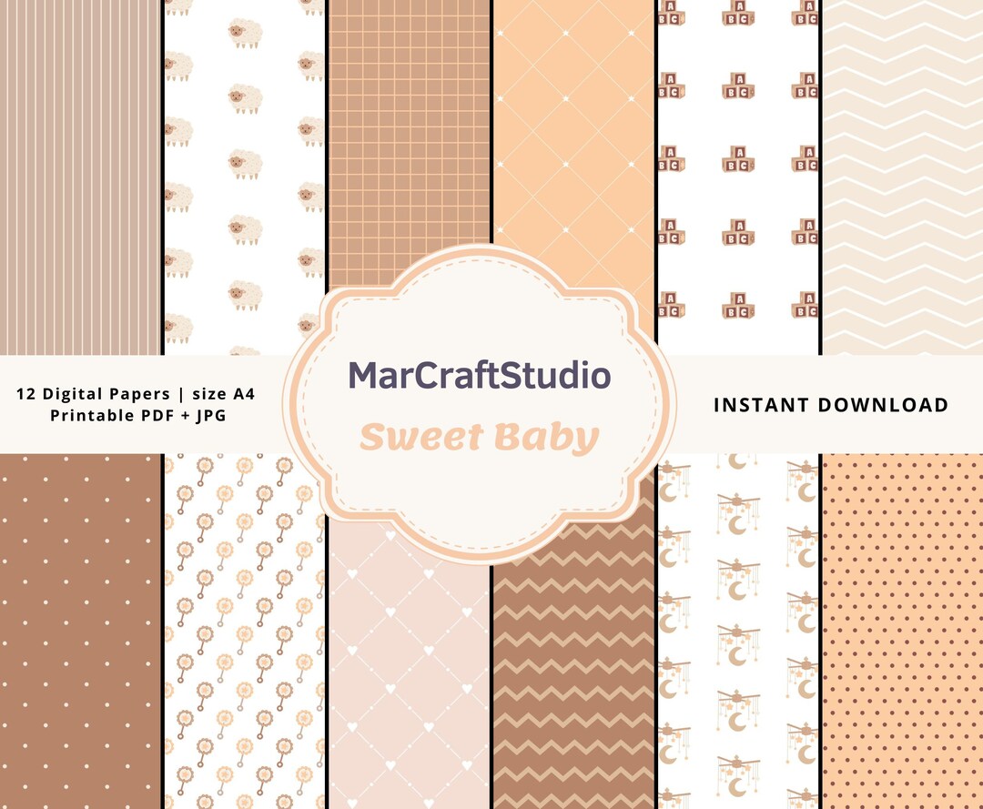 Digital Papers | Sweet Baby | A4 Size | Instant Download | JPG Files ...