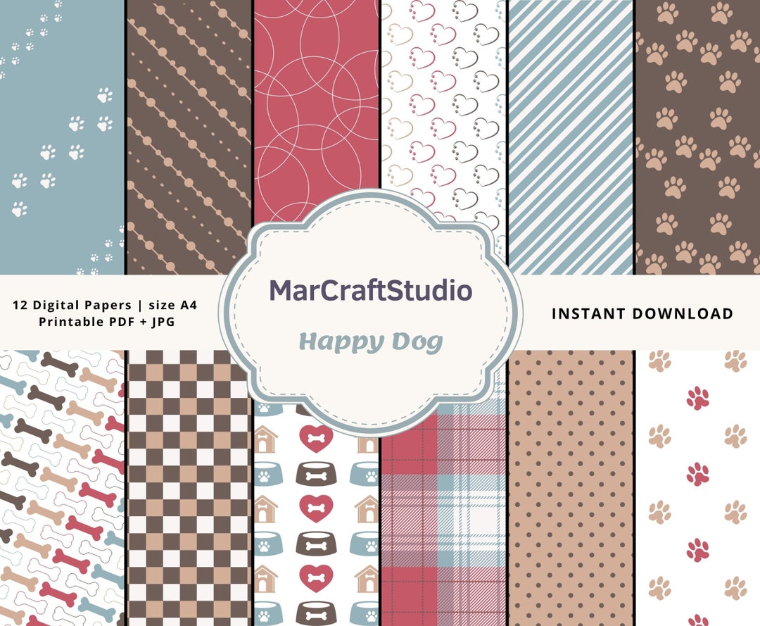 Digital Papers | Happy Dog | A4 Size | Instant Download | 12 JPG Files ...