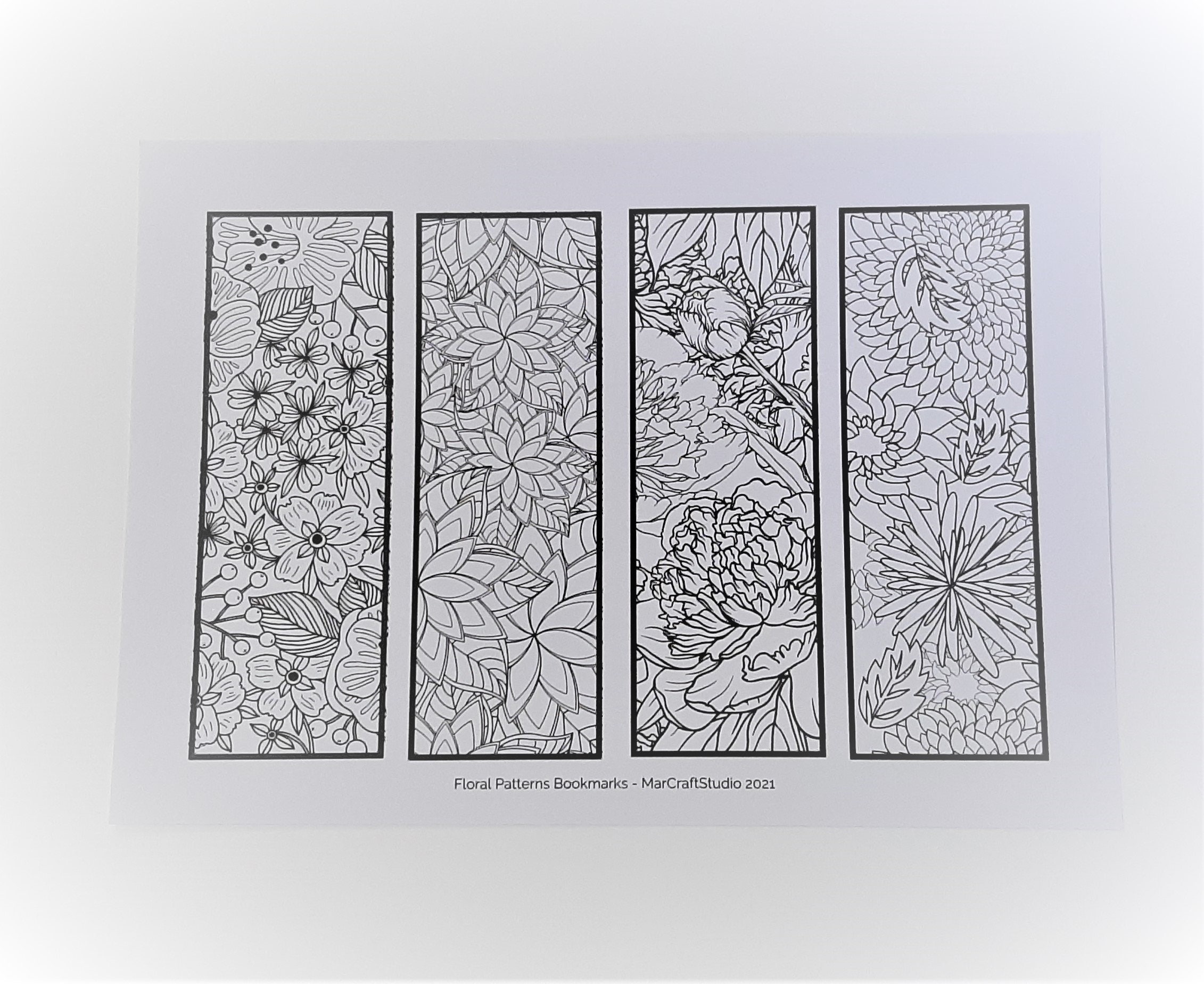 Printable Coloring Bookmarks | Floral Patterns | JPG File | PDF File ...