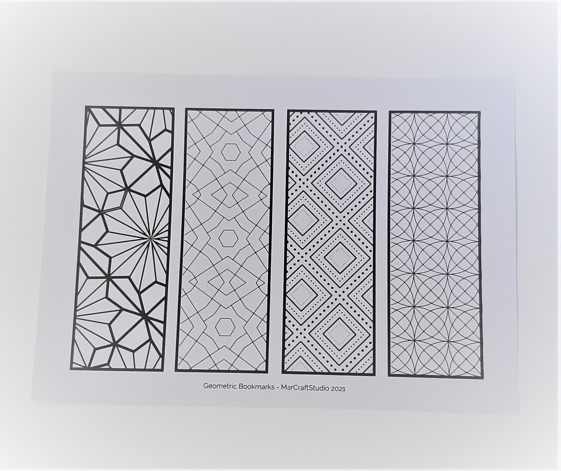 Printable Coloring Bookmarks | Geometric Patterns | JPG File | PDF File ...