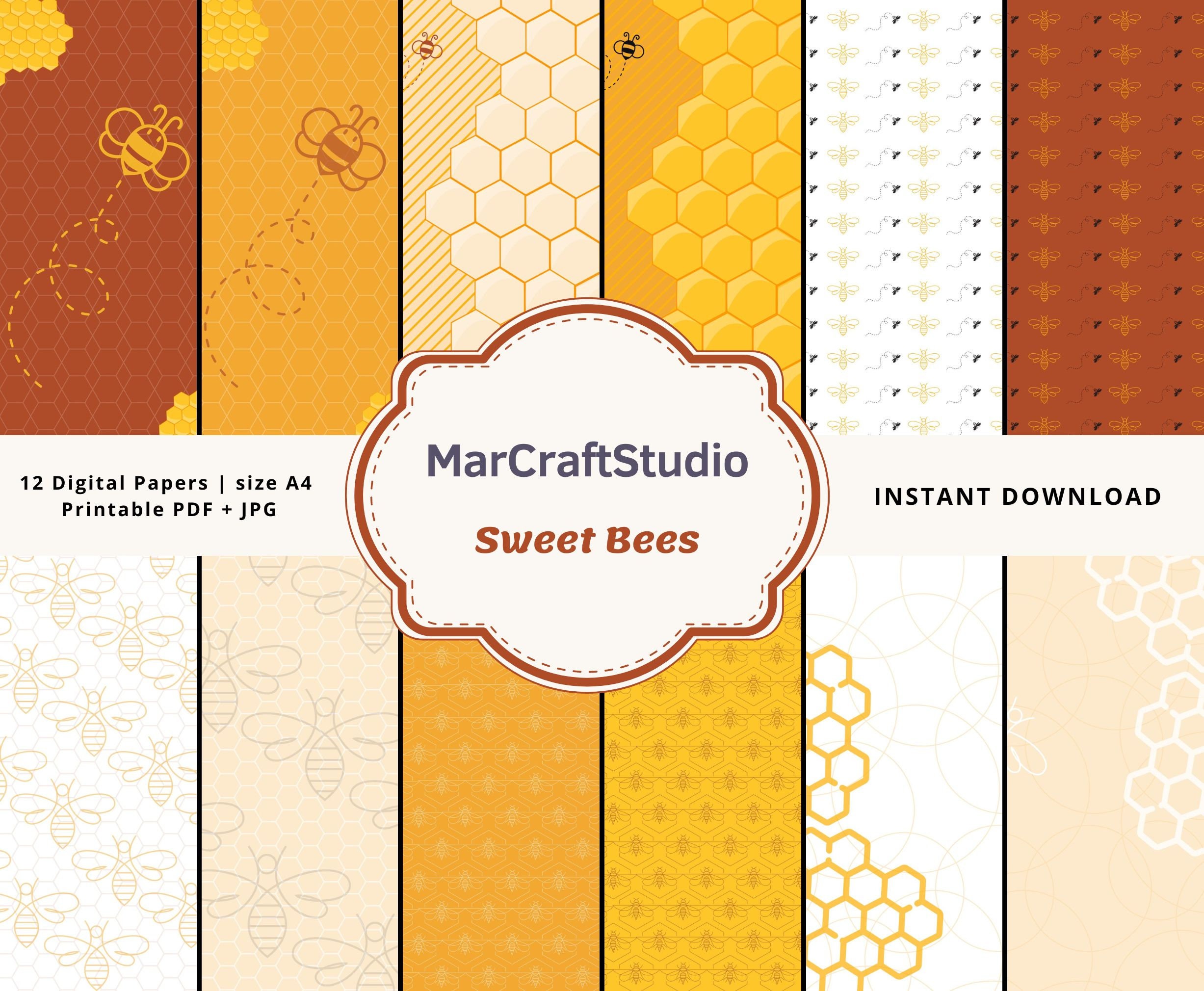 Digital Papers | Sweet Bees | A4 Size | Instant Download | 12 JPG Files ...