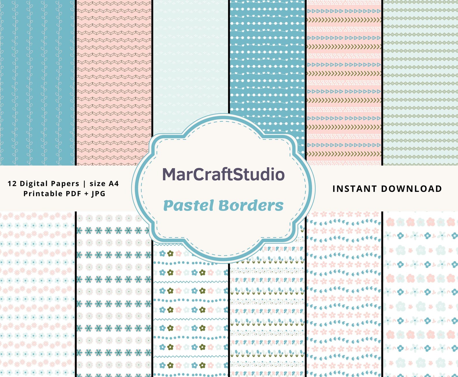 Digital Papers Pastel Borders A4 Size Instant Download JPG Files ...