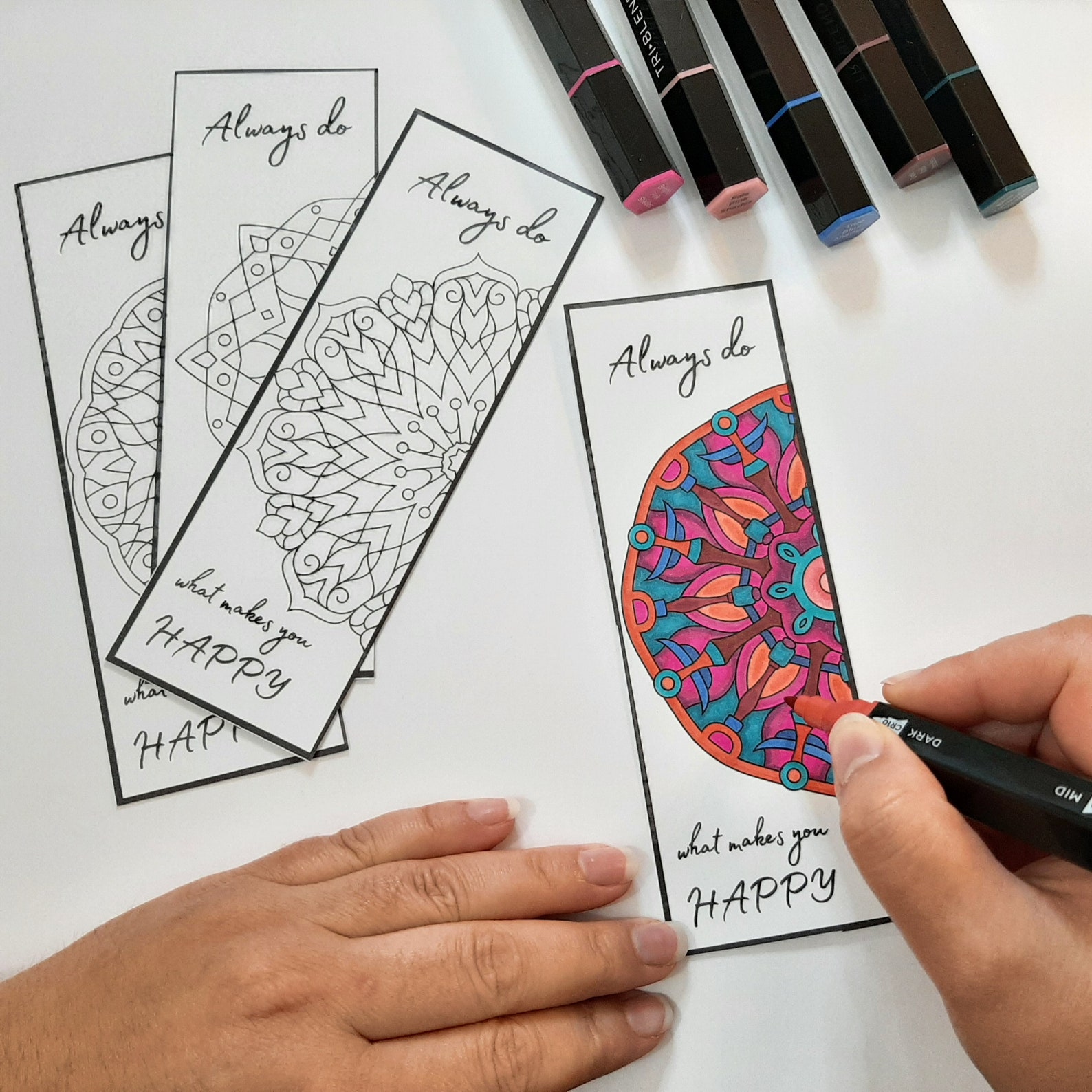 Printable Coloring Bookmarks | Geometric Patterns | JPG File | PDF File ...