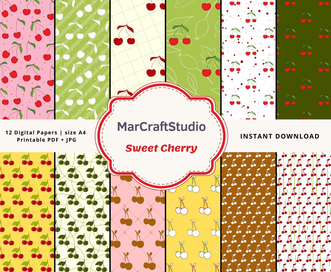 Digital Papers | Sweet Cherry | A4 Size | Instant Download | 12 JPG ...