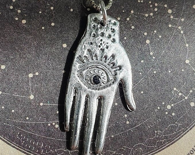 Evil Eye Hand Pendant, Palmistry Hand Necklace, Celestial Hand Jewelry ...
