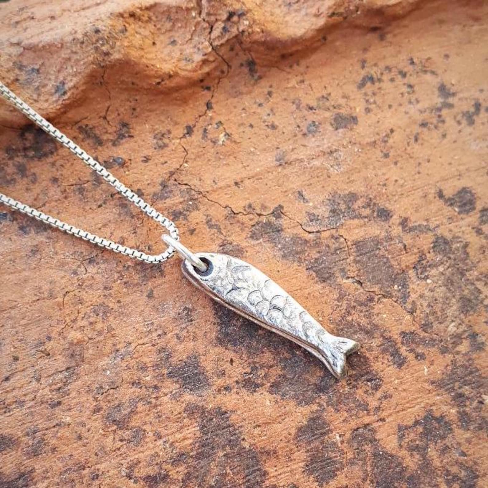 Sardines Fish Charm Necklace, Sardine Pendant Necklace, Silver Charm ...