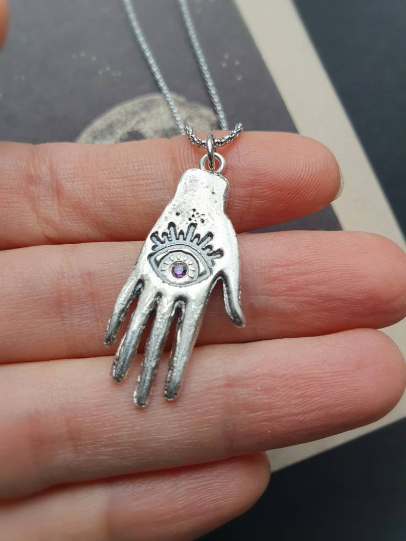 Evil Eye Hand Pendant Palmistry Hand Necklace Celestial Hand - Etsy