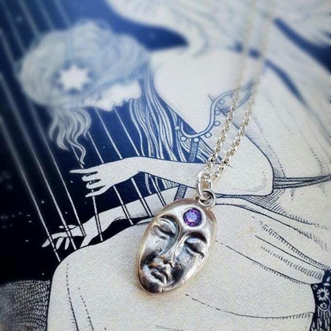 Intuition Necklace, Third Eye Pendant, Moon Face Necklace, Celestial ...