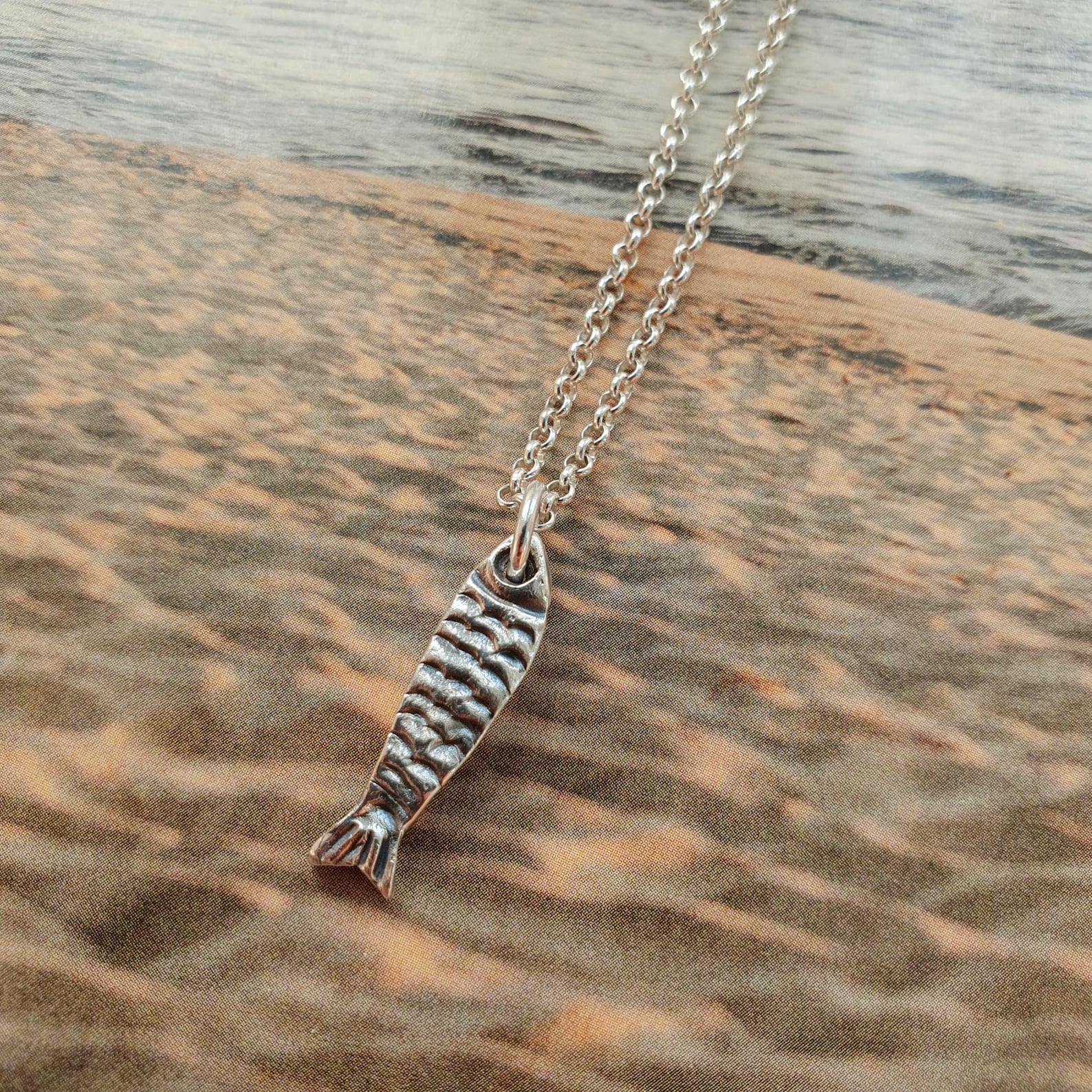 Sardines Fish Charm Necklace, Sardine Pendant Necklace, Silver Charm ...