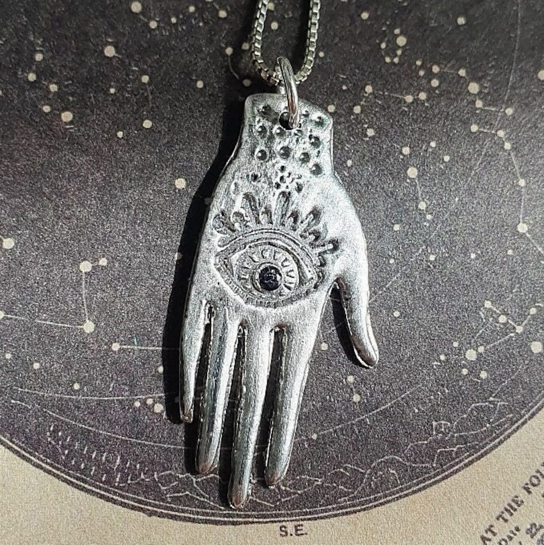 Evil Eye Hand Pendant Palmistry Hand Necklace Celestial Hand - Etsy