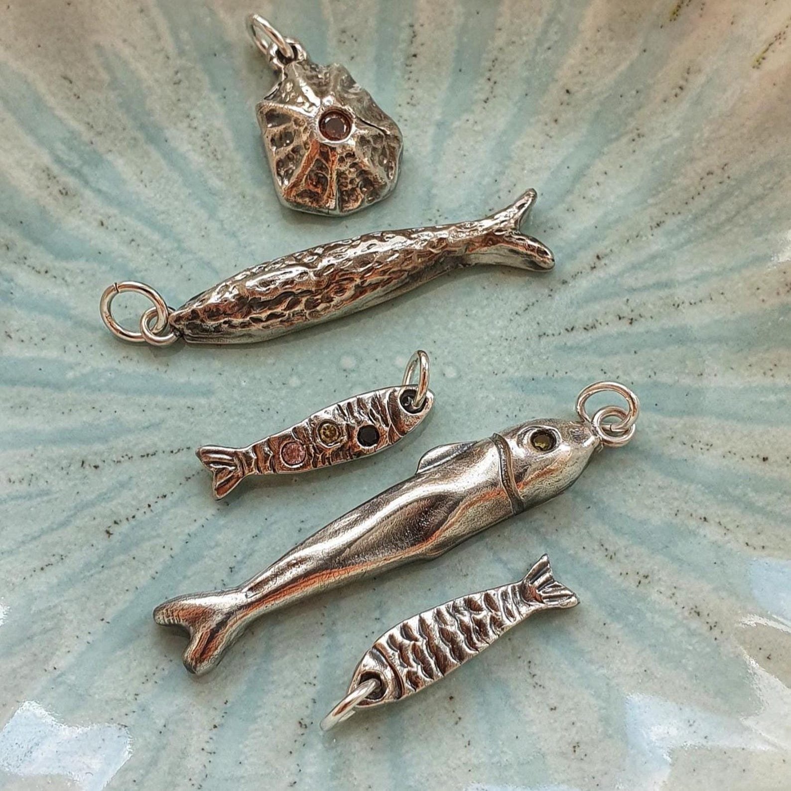 Sardines Fish Charm Necklace, Sardine Pendant Necklace, Silver Charm ...
