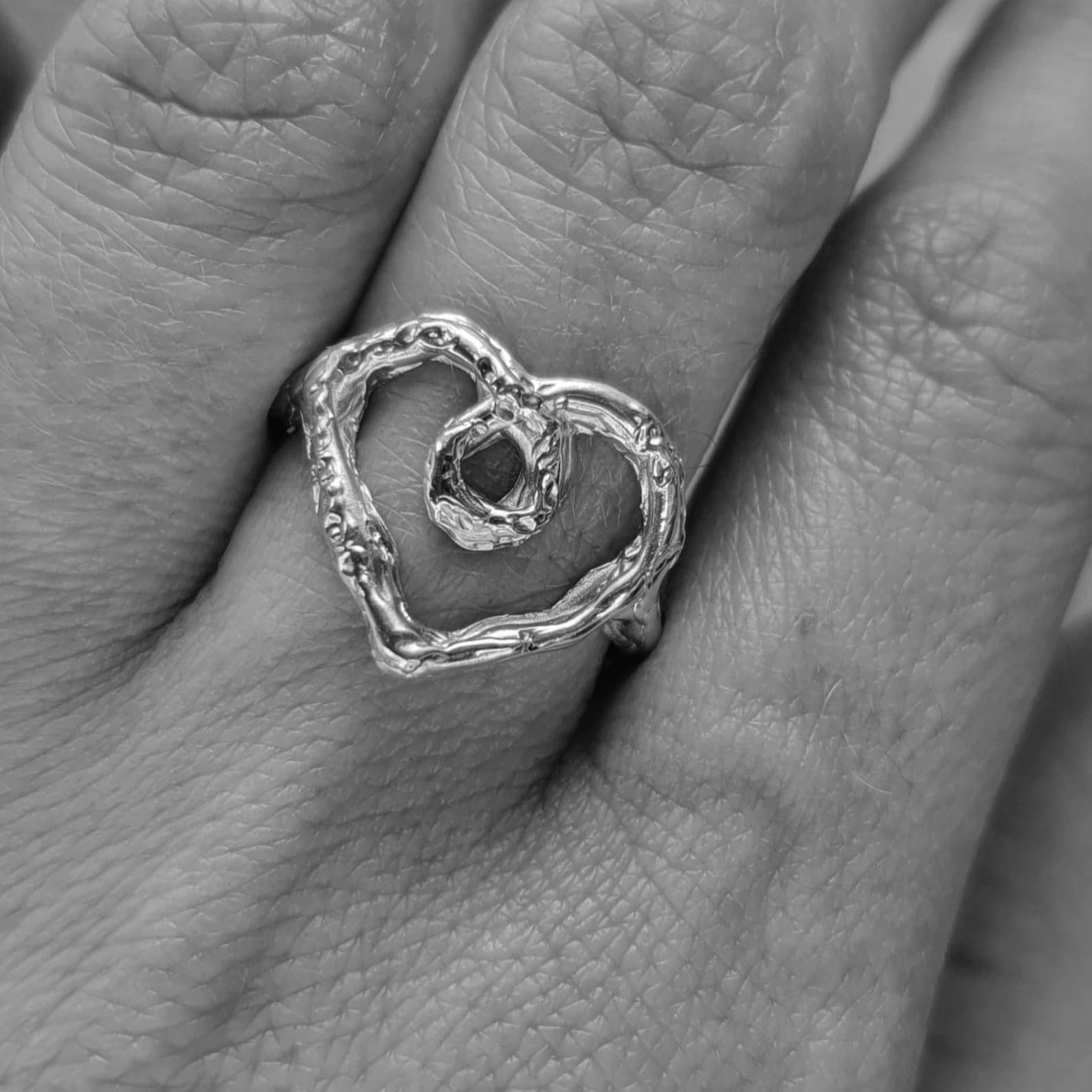 Solid Silver Melted Ring, Molten Ring, Heart Ring, Flower Ring ...