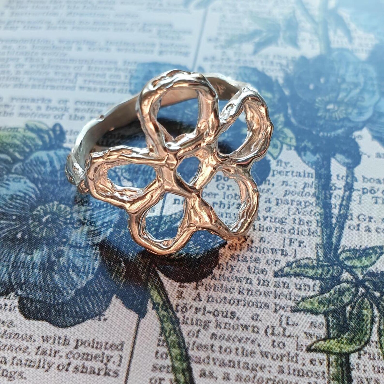 Solid Silver Melted Ring, Molten Ring, Heart Ring, Flower Ring ...