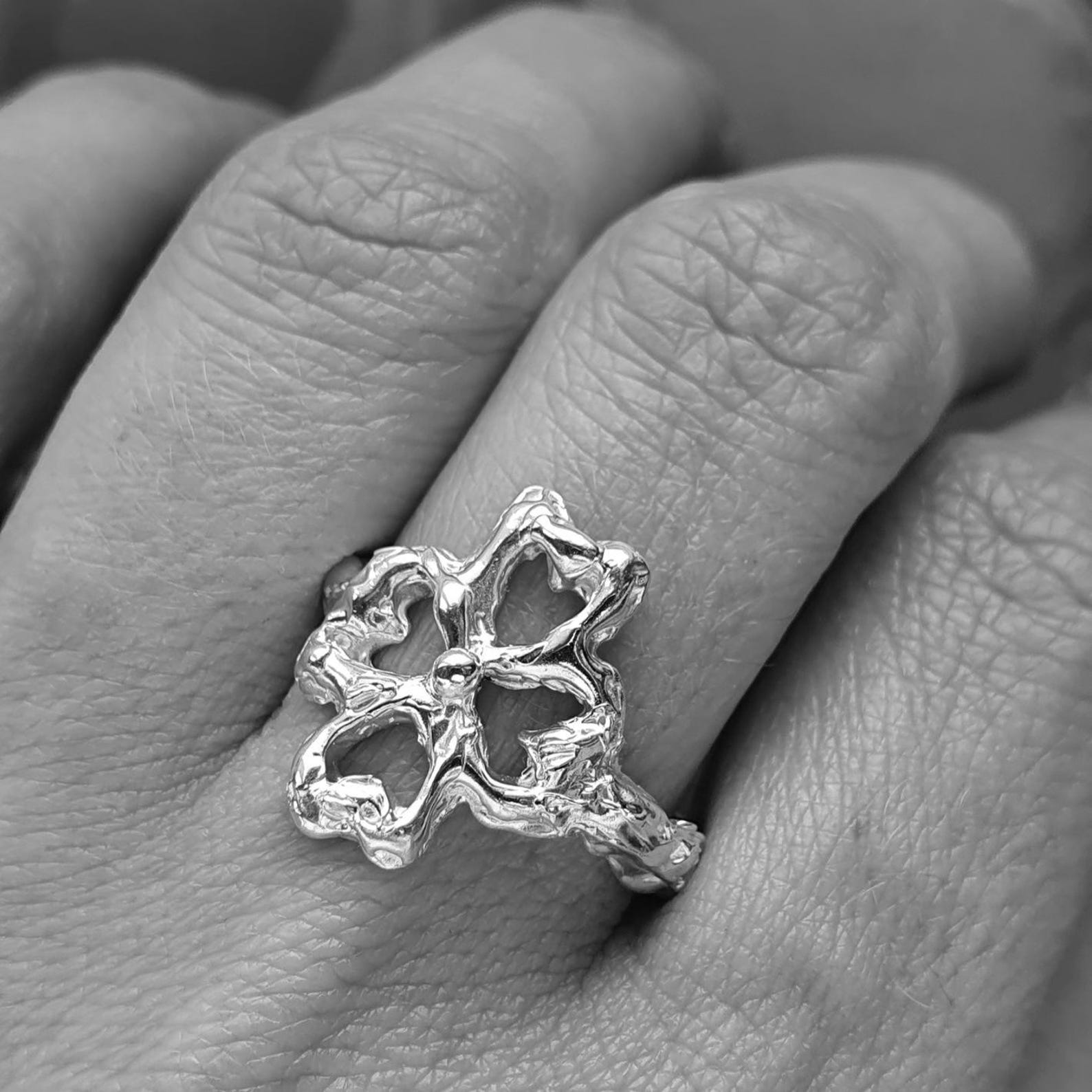 Solid Silver Melted Ring, Molten Ring, Heart Ring, Flower Ring ...