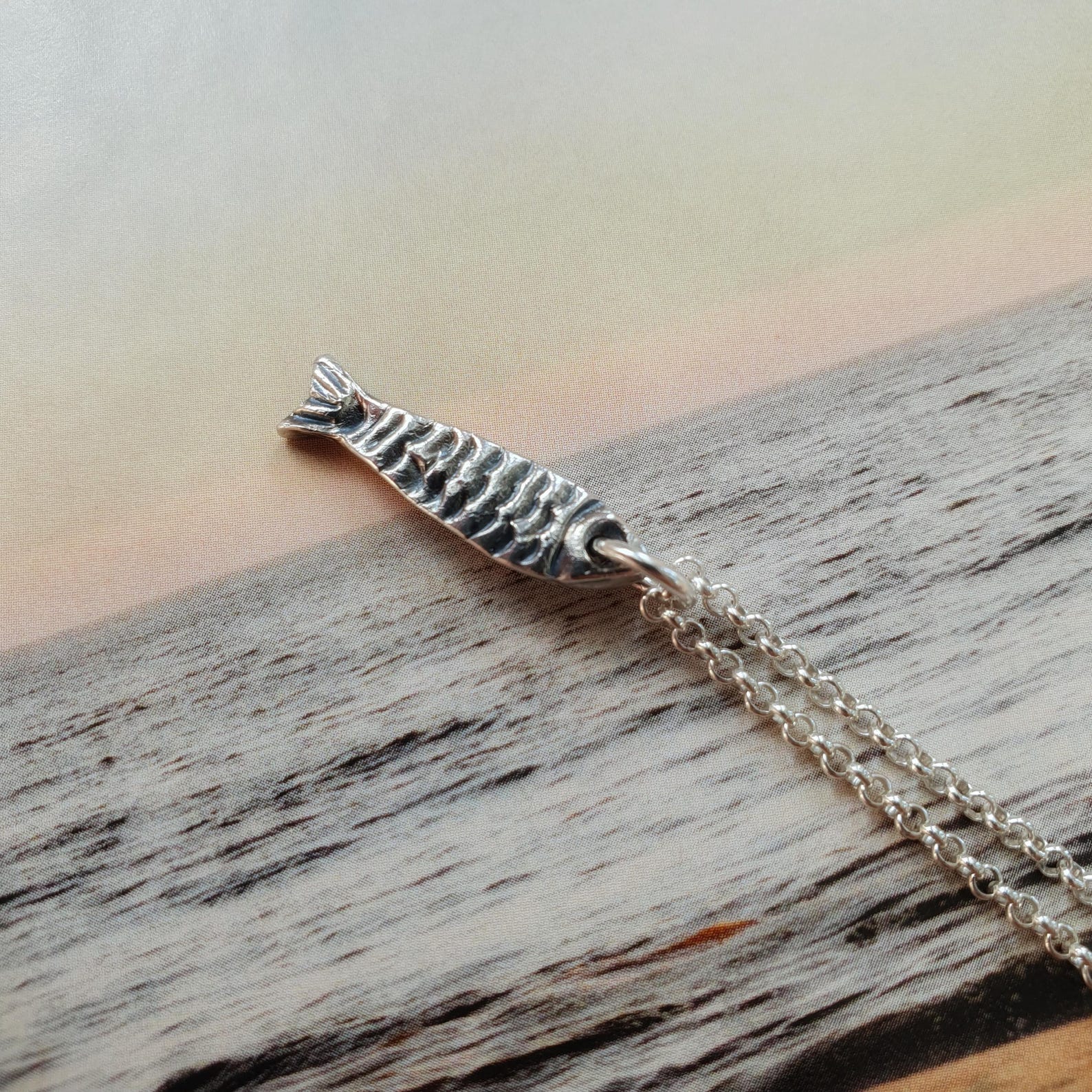 Sardines Fish Charm Necklace, Sardine Pendant Necklace, Silver Charm ...
