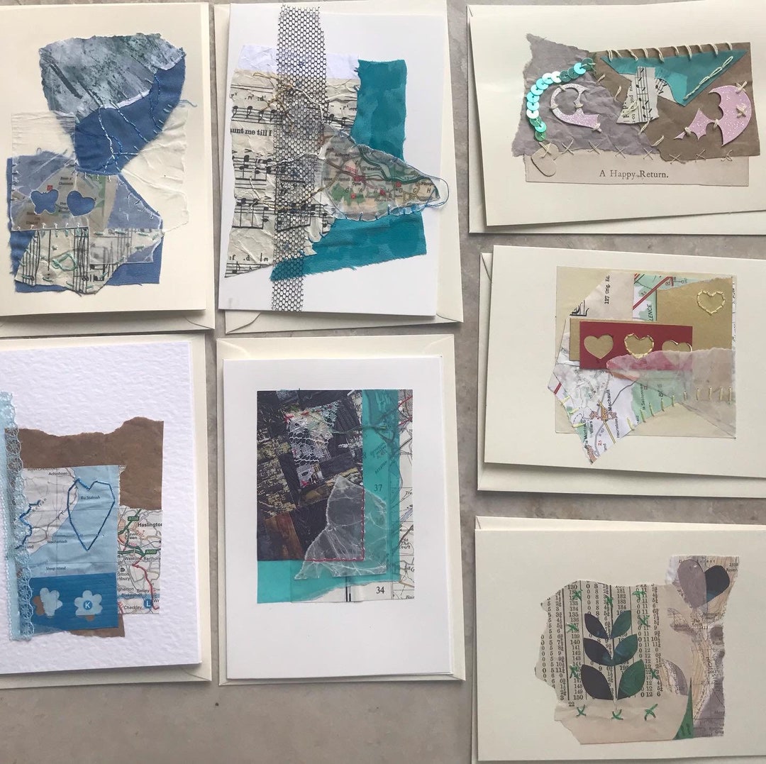 Handmade Paper Collage Greetings Cards Set of Four. - Etsy