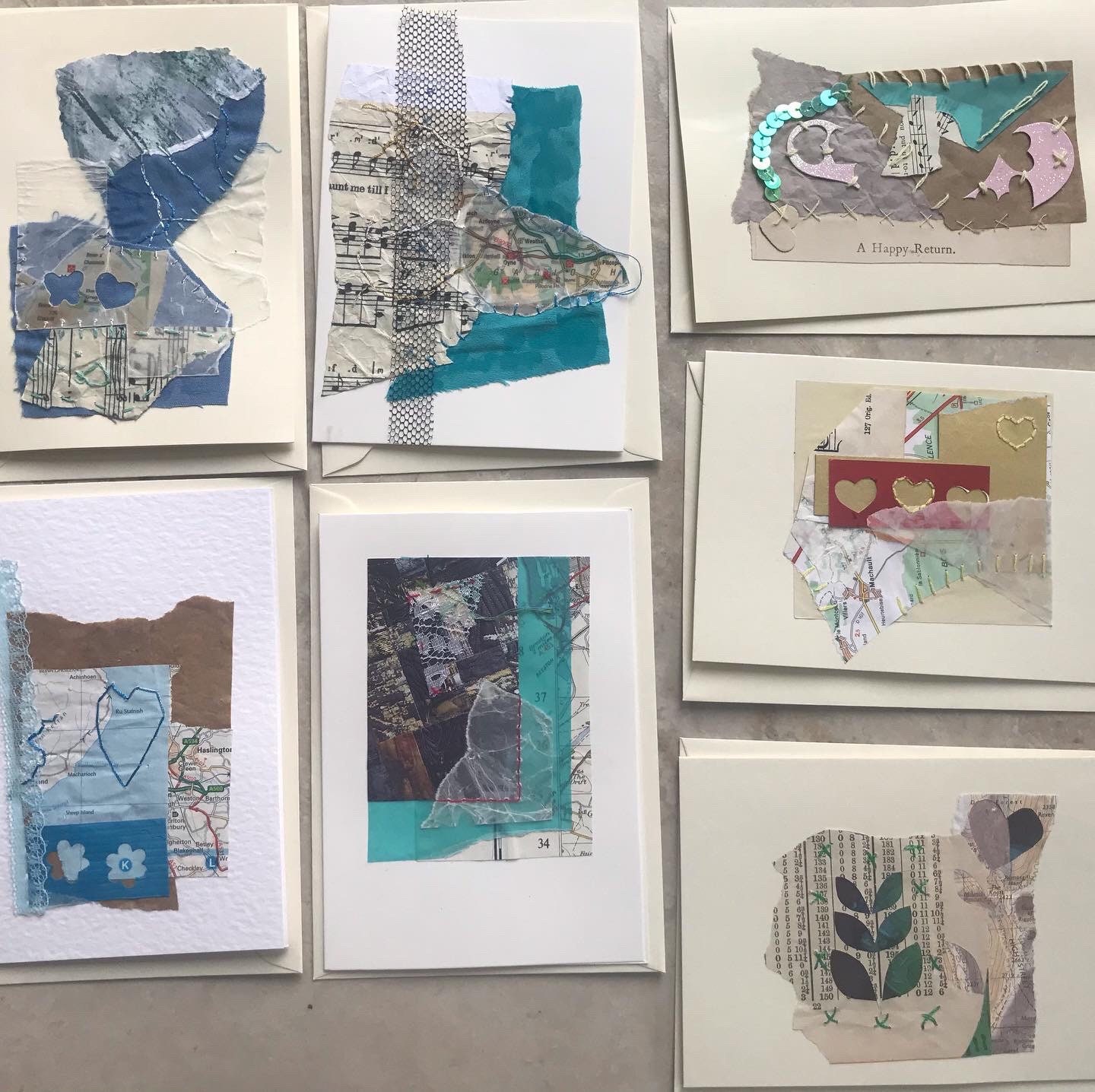 Handmade Paper Collage Greetings Cards Set of Four. - Etsy