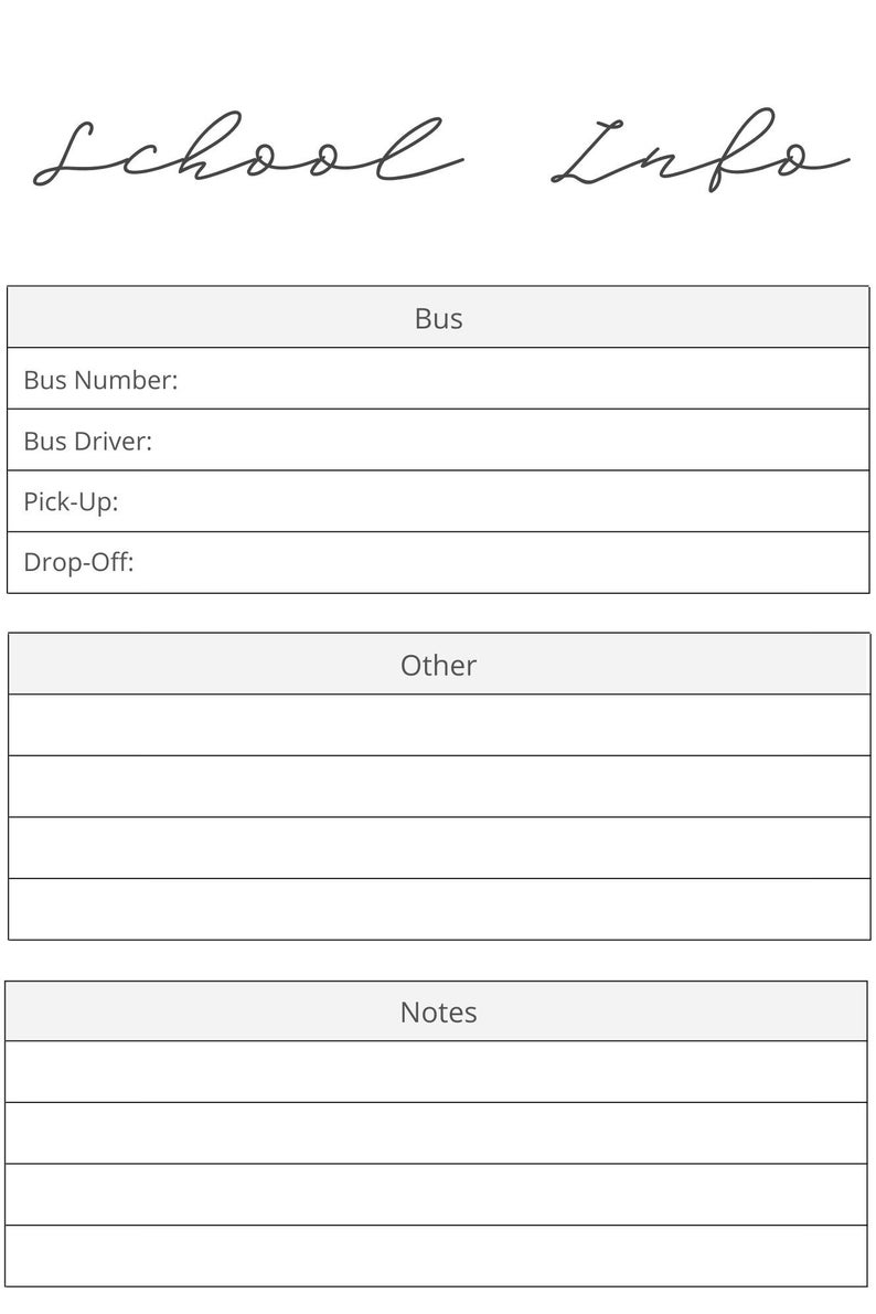 School Information Printable Binder (A4 Size) - Etsy