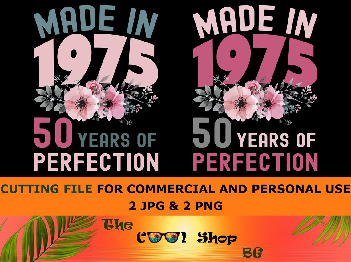 Vintage 1975 Birthday Design: 50th Birthday PNG JPG (digital Download ...