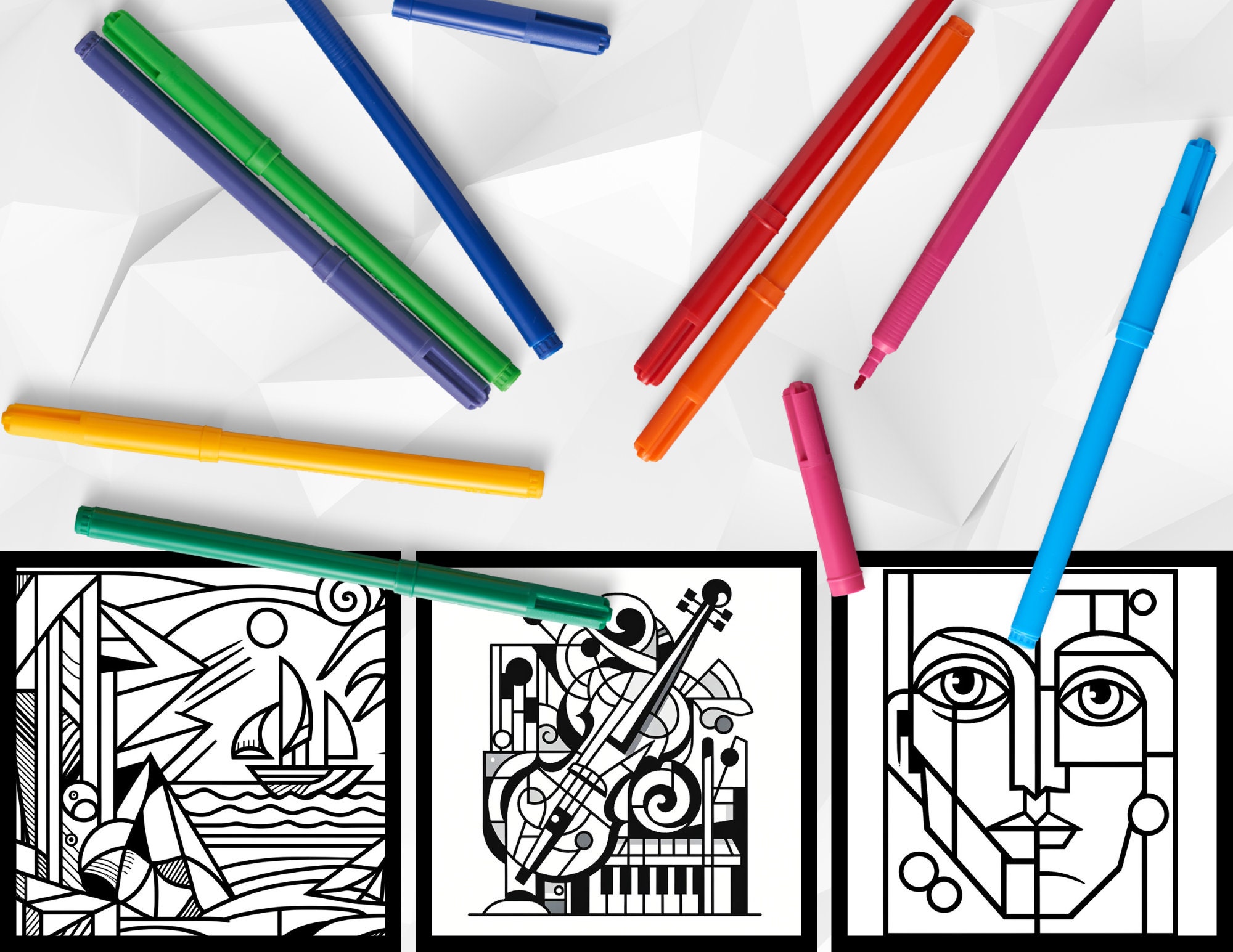 Cubism Illustrations Printable Colouring Book Colouring Pages - Etsy