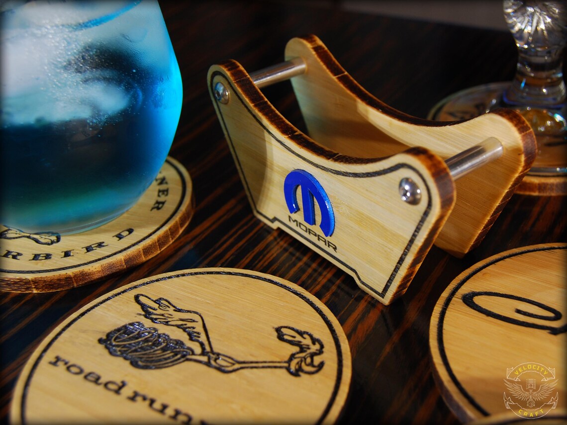 Handcrafted Mopar Bamboo Coasters – Auto Garage & Bar Decor, Gift for ...