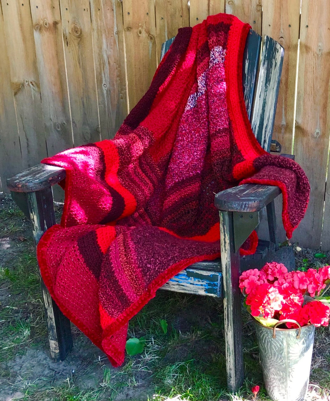 Shades of Red Crocheted Throw, Handmade Blanket Throw, Unique Throw ...