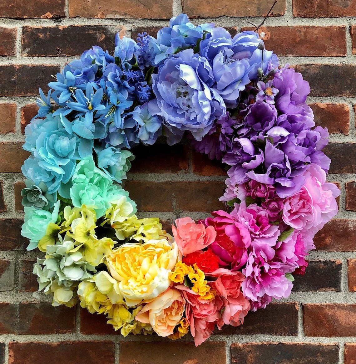 Pastel Rainbow Large Wreath, Multi-color Wreath, Summer Wreath, 23 ...
