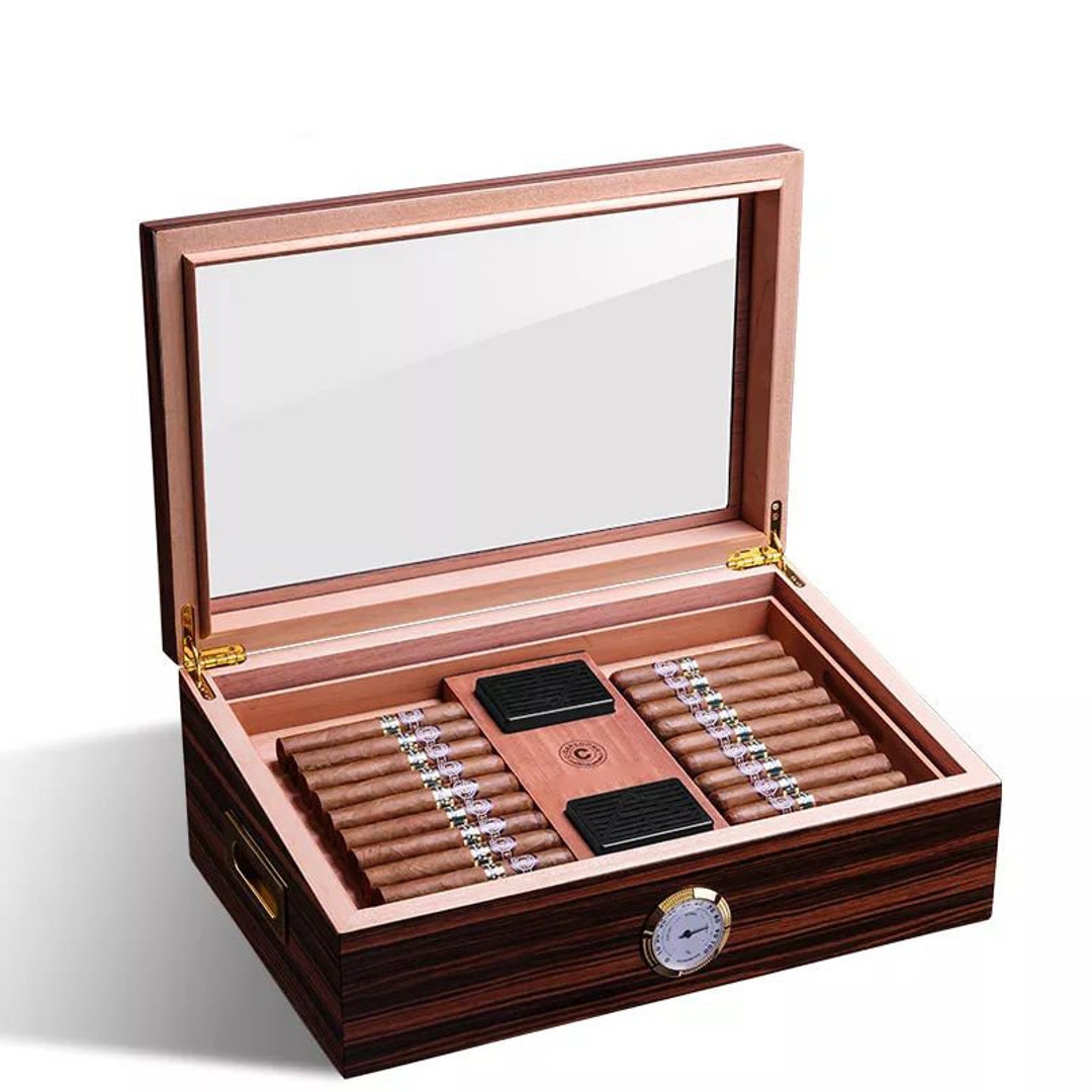 Personalized Name Cedar Wood Glass Display Cigar Humidor Case Cigarette ...