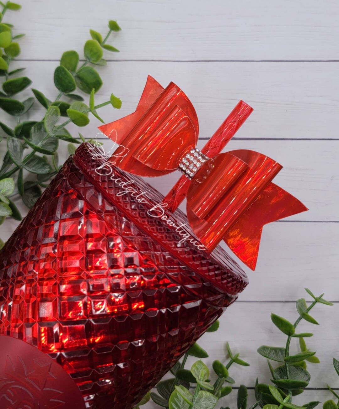 Red Bling Holographic Straw Bow Straw Bow Topper Straw Bow Bow Topper ...