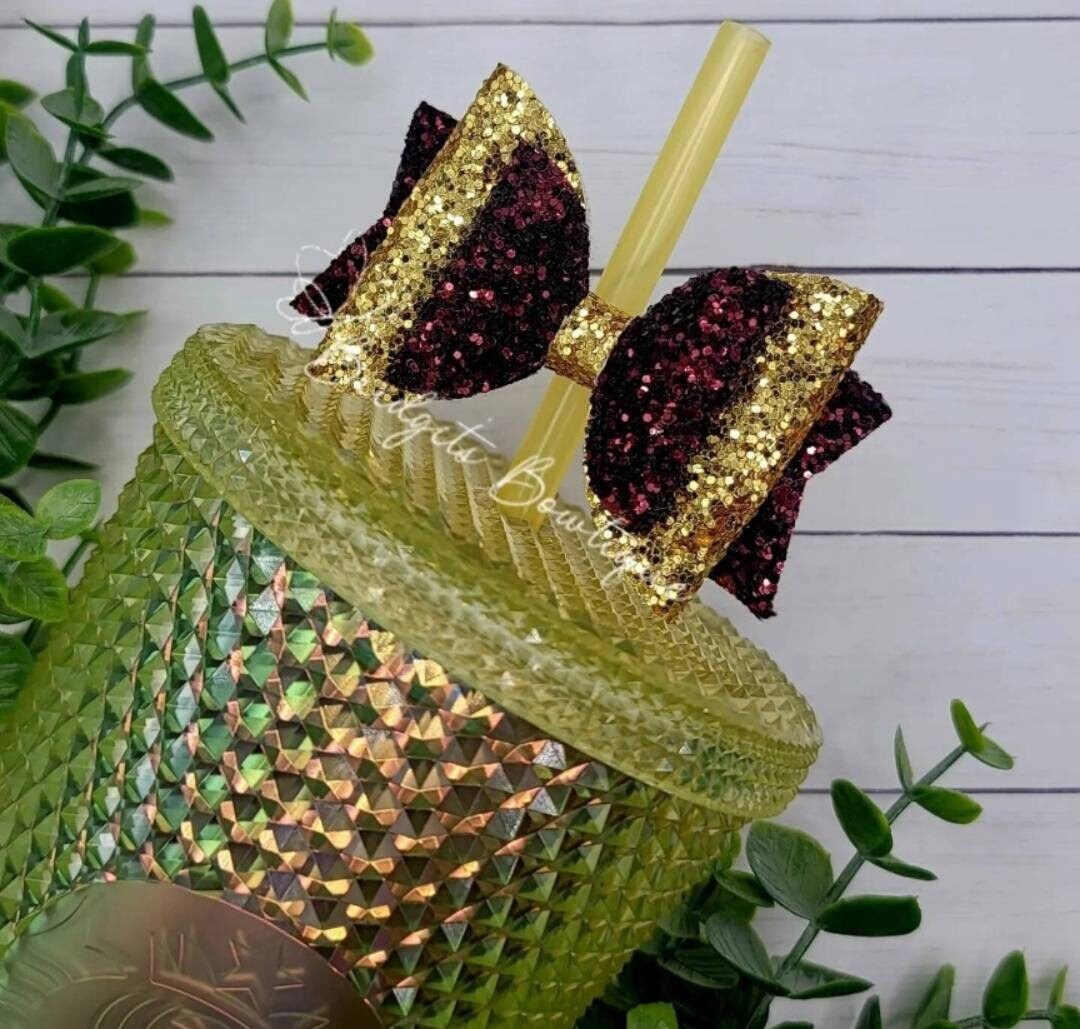 Burgundy & Gold Glitter Straw Bow | Straw Bow Topper | Straw Bows ...