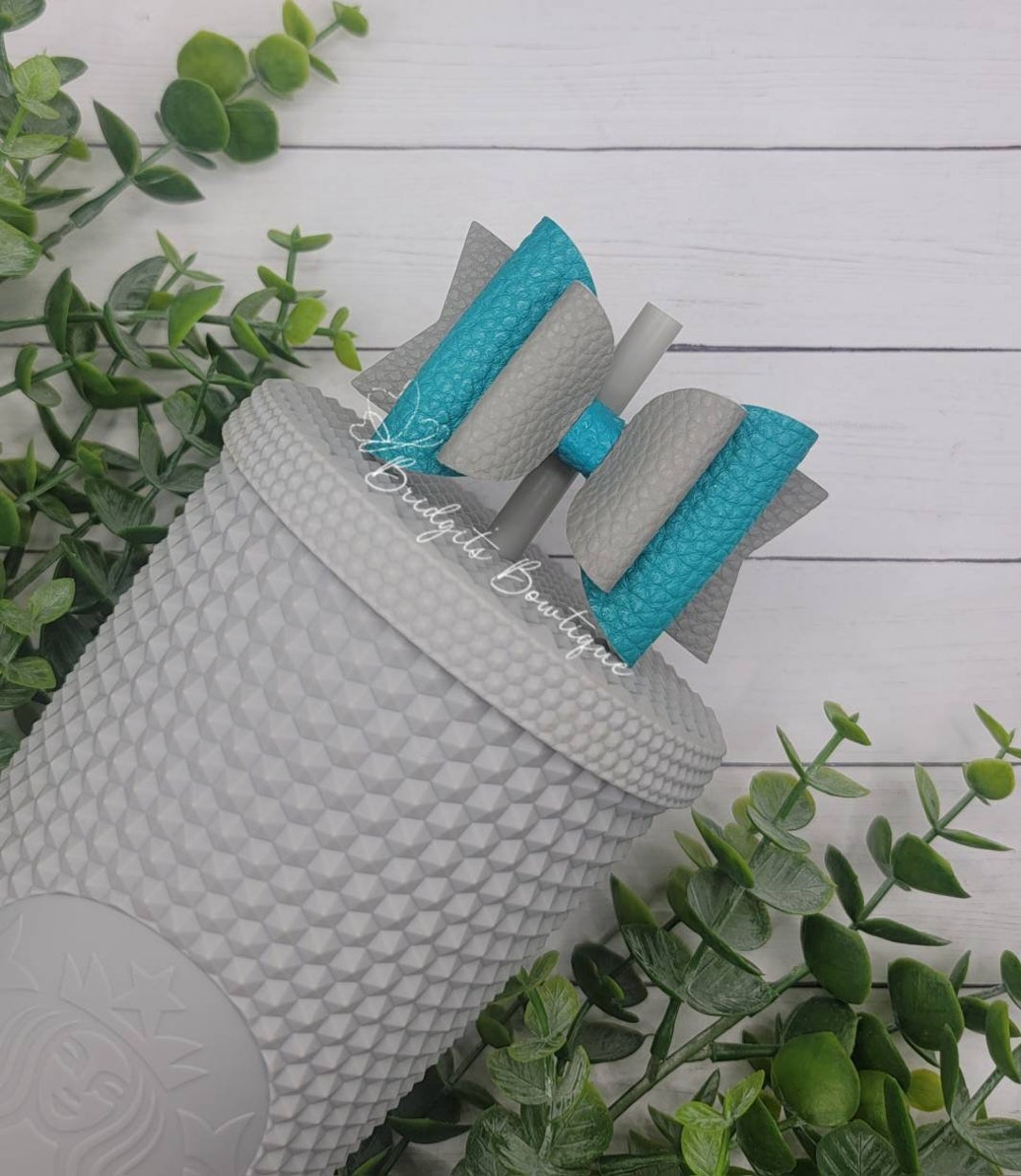 Gray & Teal Straw Bow | Straw Bow | Straw Topper Bow | Bows for Straws ...