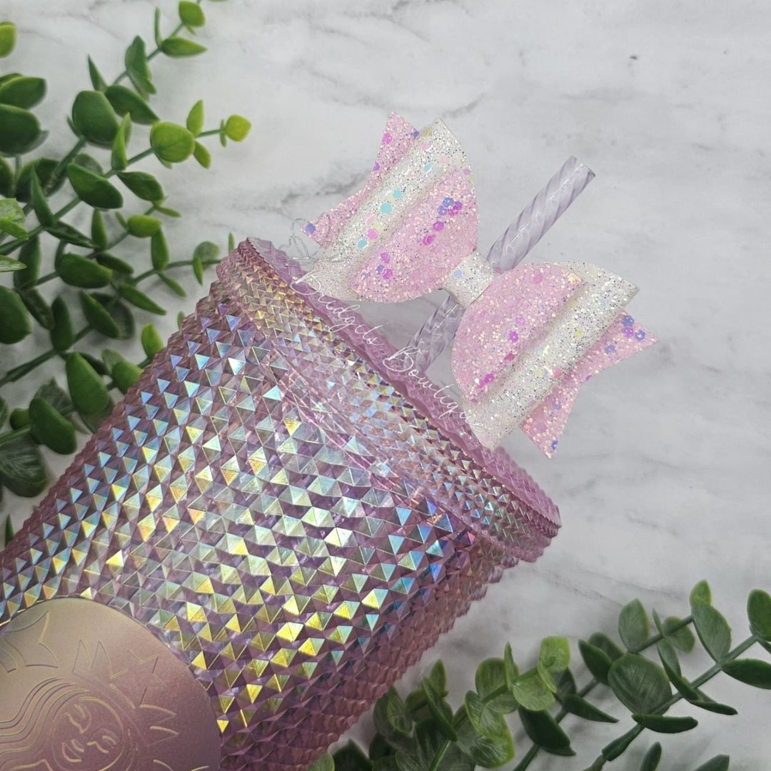 Pink Glitter & White Glitter Straw Bow | Straw Bow Topper | Straw Bow ...